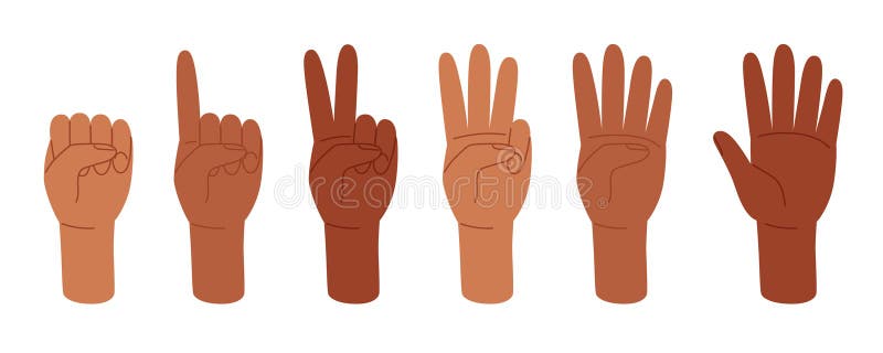 Set Human Hands Gestures Counting Number Zero, One, Two, Three, Four ...