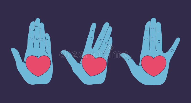 Set of Human Hands with a Heart on Open Palm. Heart on Hand Stock ...