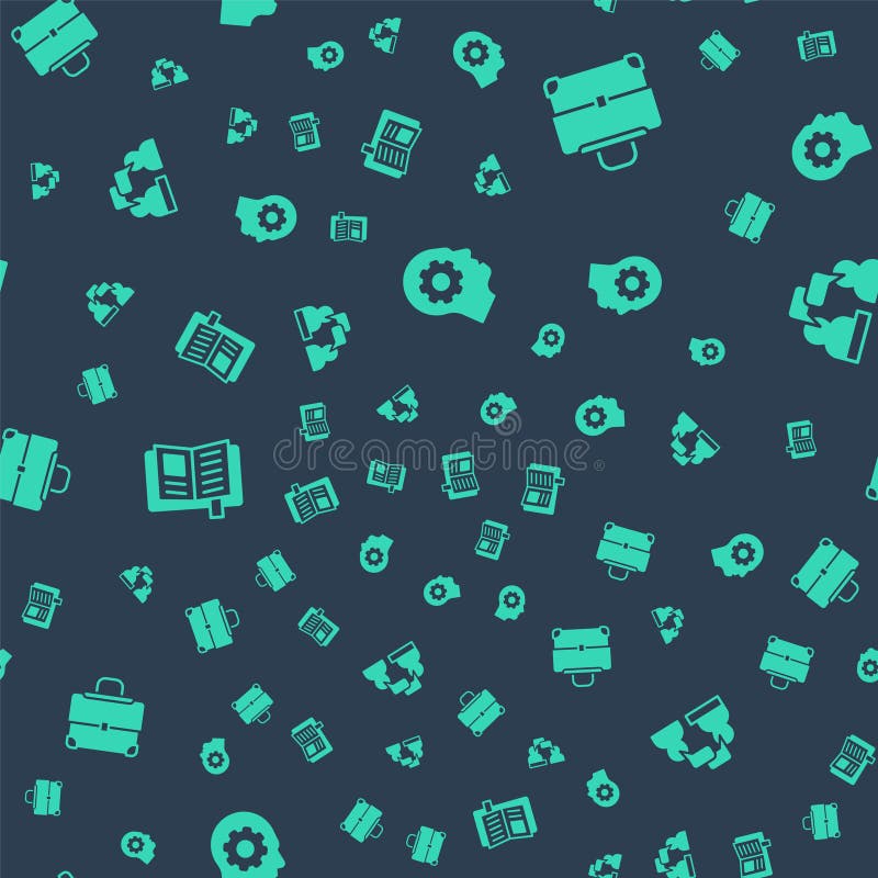 Set Human Head with Gear Inside, Briefcase, Reading Book and Two ...