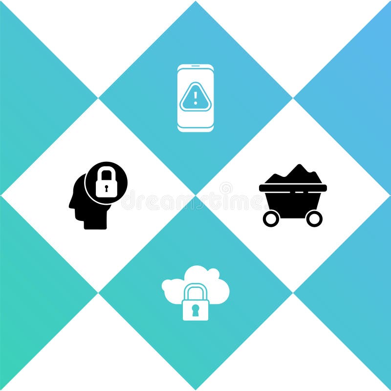 Set Human Head with Lock, Cloud Computing, Mobile Exclamation Mark and ...