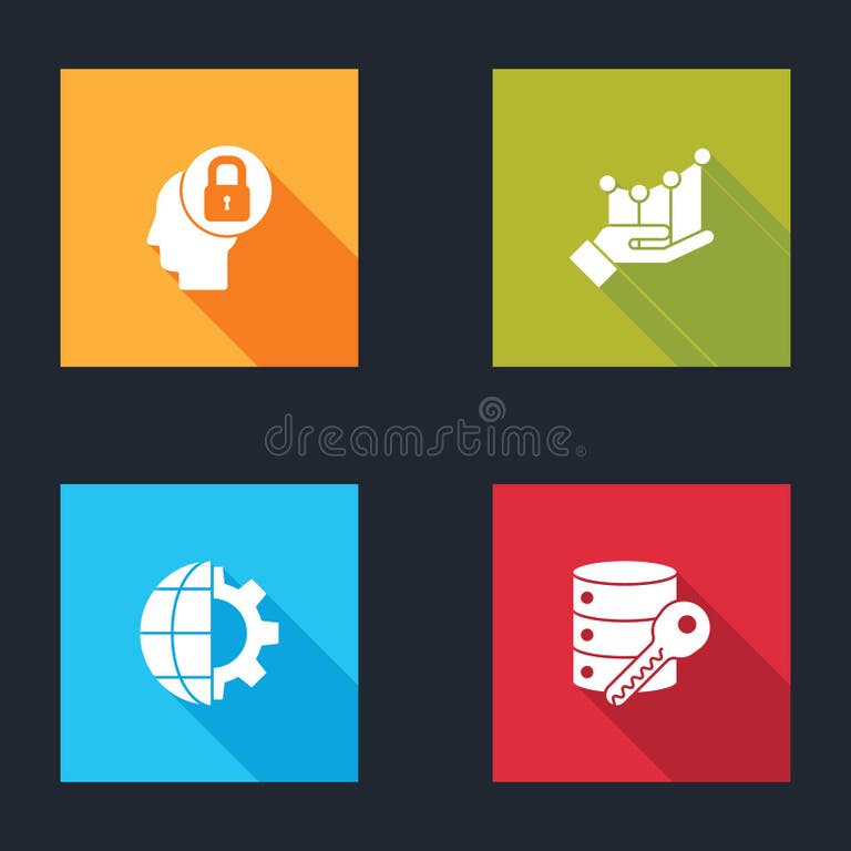 Set Human Head with Lock, Pie Chart Infographic, Globe of the Earth and ...