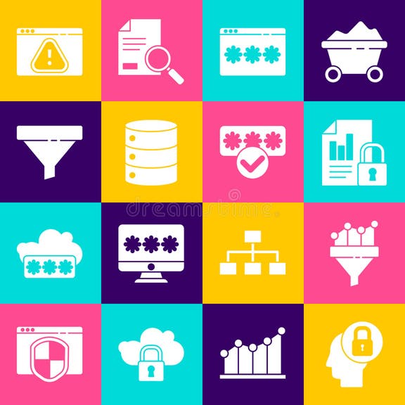 Set Human Head with Lock, Sales Funnel Chart, Document and, Password ...