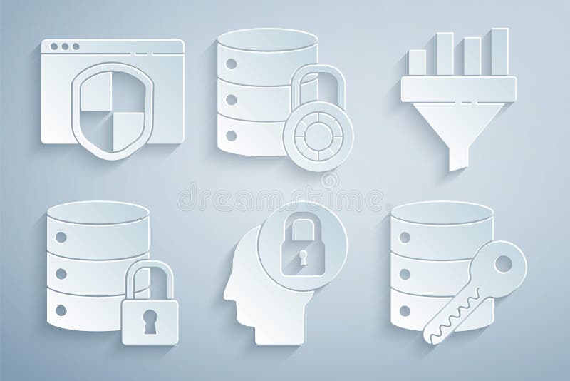 Set Human Head with Lock, Sales Funnel Chart, Server Security, Key, and ... Set Human Head with Lock, Sales Funnel Chart, Server Security, Key, and ...