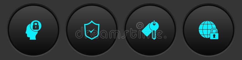 Set Human Head with Lock, Shield Check Mark, Marked Key and Global ...