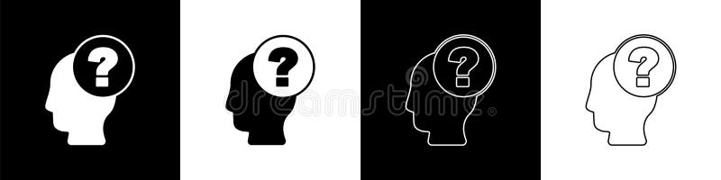 Set Human Head with Question Mark Icon Isolated on Black and White ...