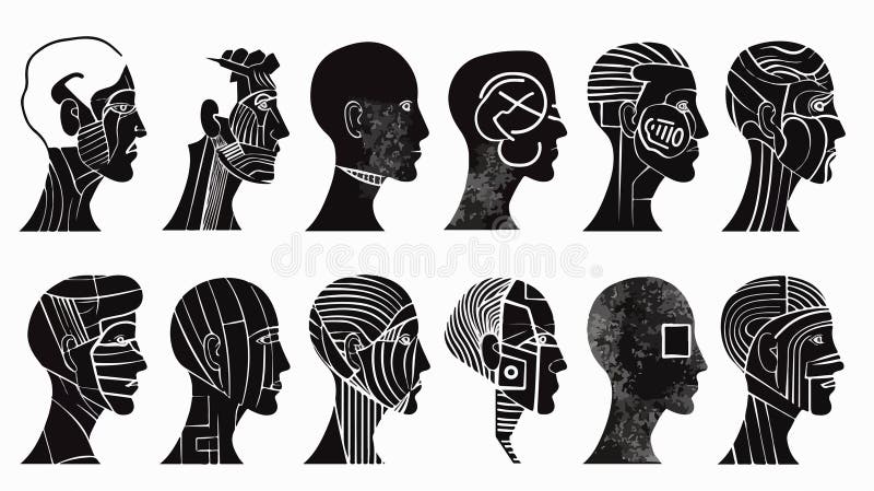 Human Heads with Lines and Black Signs Collection for Creative Projects ...