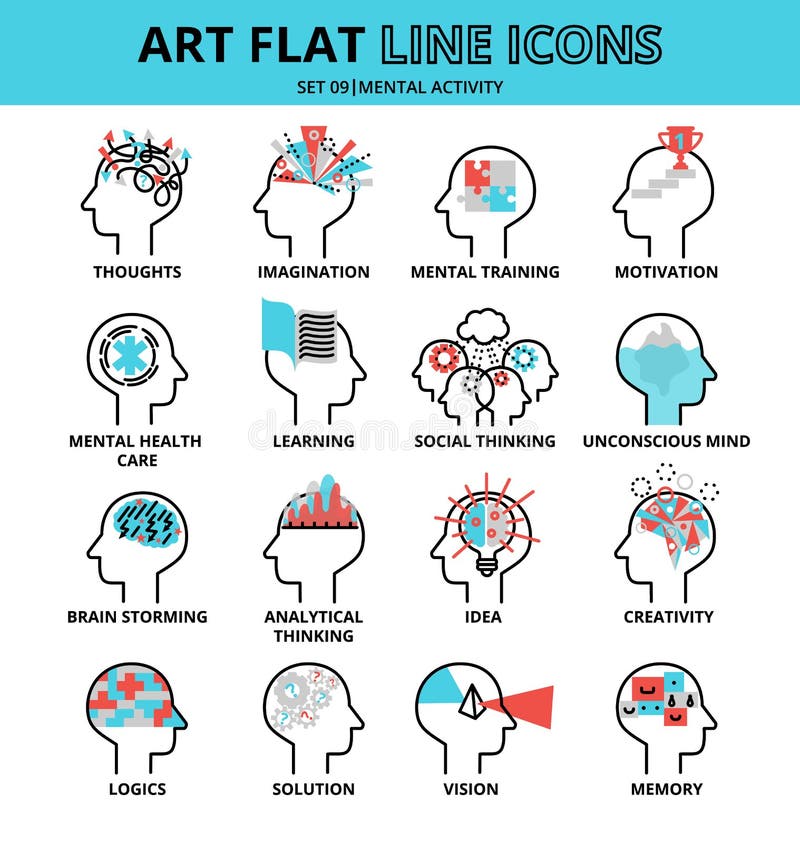 Set of Human Mental Activity Icons Stock Vector - Illustration of ...