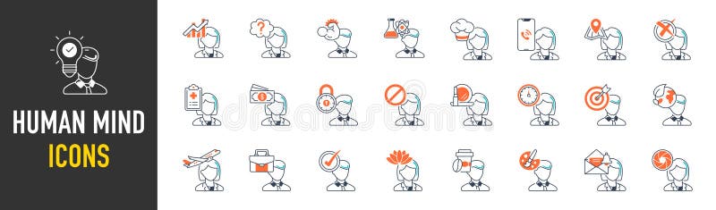 Set of Human Mind Icons Collection. Stock Vector - Illustration of ...