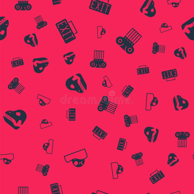 Set Human Skull, Exit Sign, Dinosaur and Ancient Column on Seamless ...