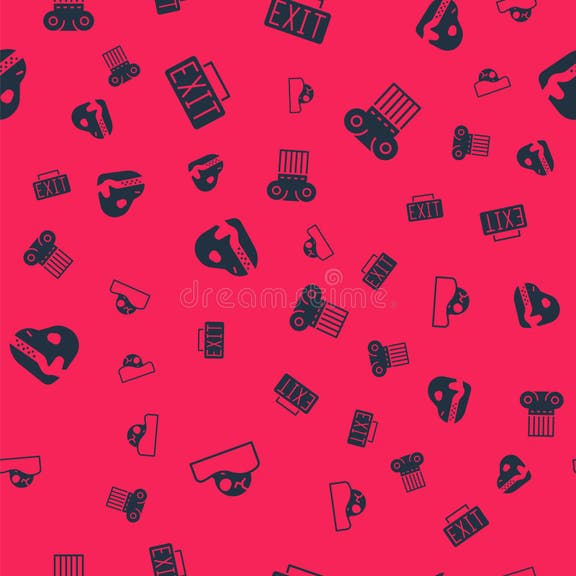 Set Human Skull, Exit Sign, Dinosaur and Ancient Column on Seamless ...