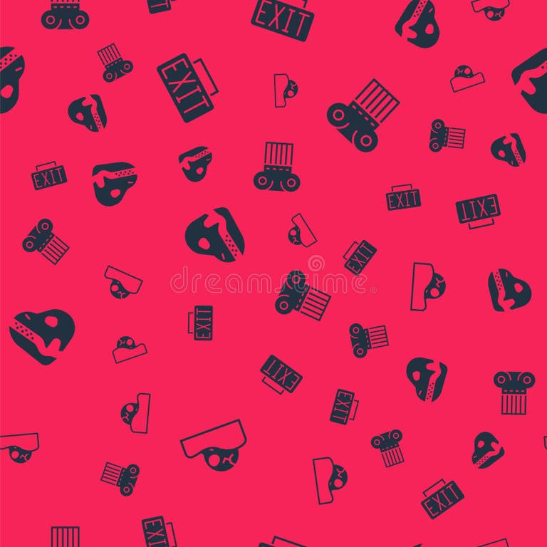 Set Human Skull, Exit Sign, Dinosaur and Ancient Column on Seamless ...