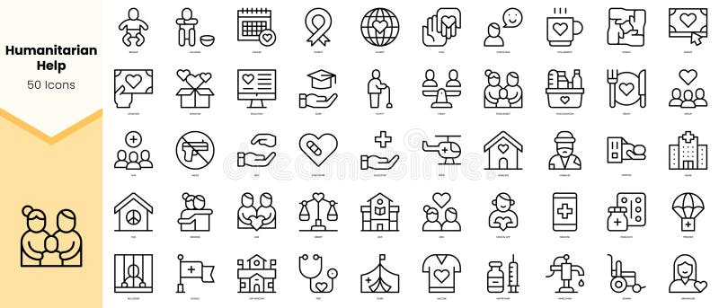 Set of Humanitarian Help Icons. Simple Line Art Style Icons Pack Stock ...