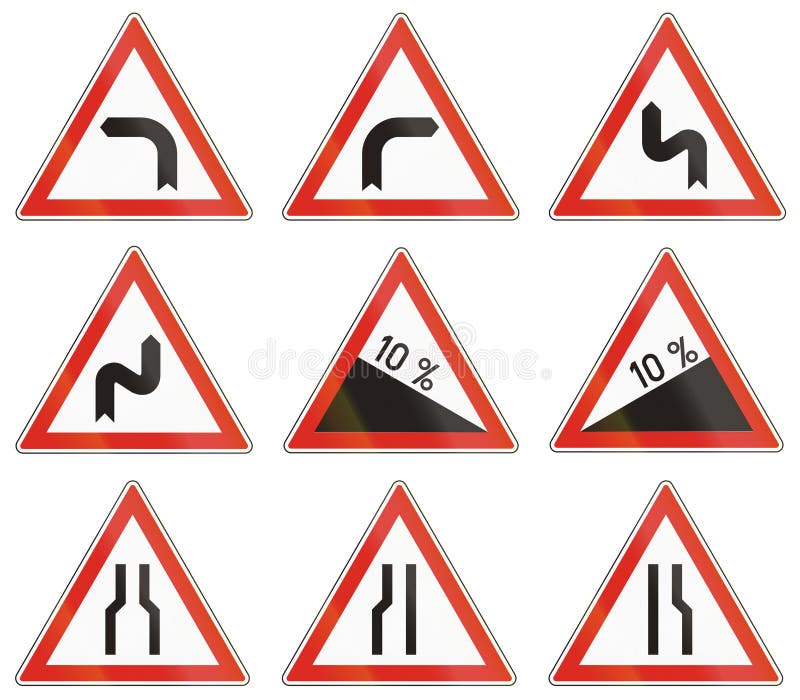 Set of Hungarian Warning Road Signs Stock Illustration - Illustration ...