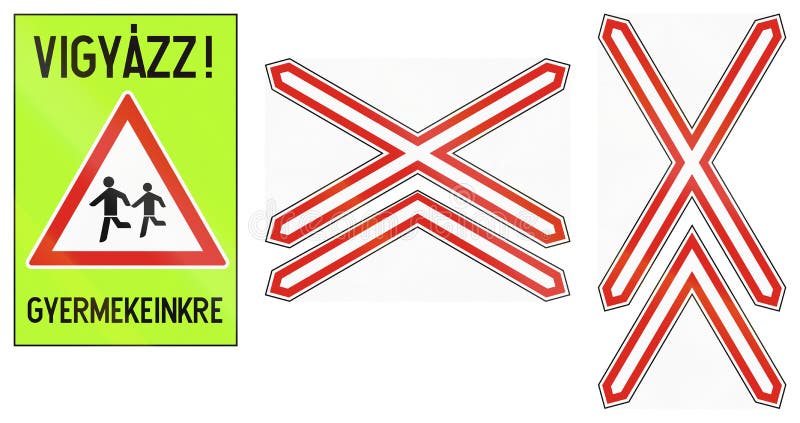 Set of Hungarian Warning Road Signs Stock Illustration - Illustration ...