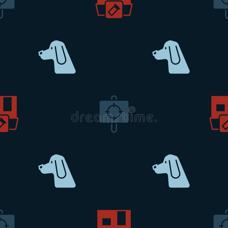 Set Hunting Shop, Target Sport and Dog on Seamless Pattern. Vector ...