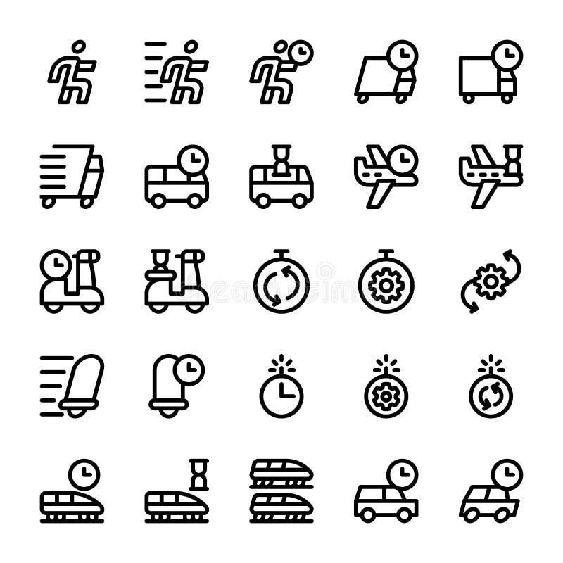 Set of in a Hurry, Rush, Speed, Transport Outline Style Icon - Vector ...