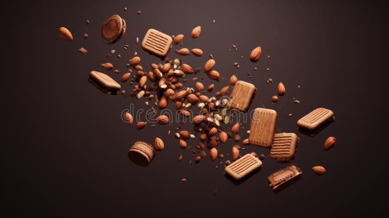 Set of Hyper Realistic 3d Food Objects Chocolate Splashes with Peanuts ...