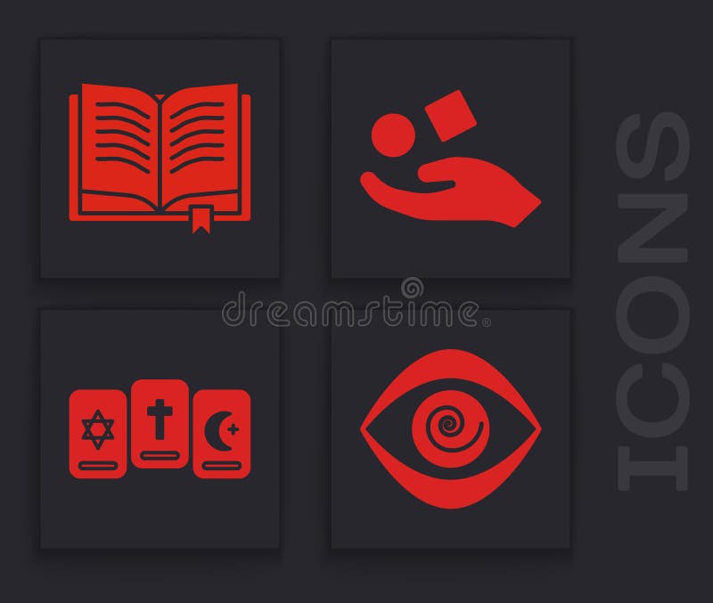 Set Hypnosis, Ancient Magic Book, Cube Levitating Above Hand and Three ...