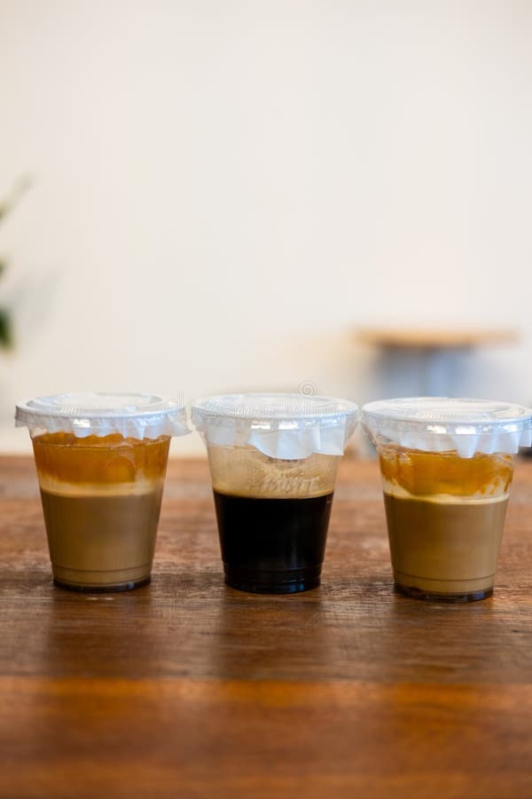 Set of Ice Coffee, Ice Black Coffee and Ice Latte Coffee with Milk ...