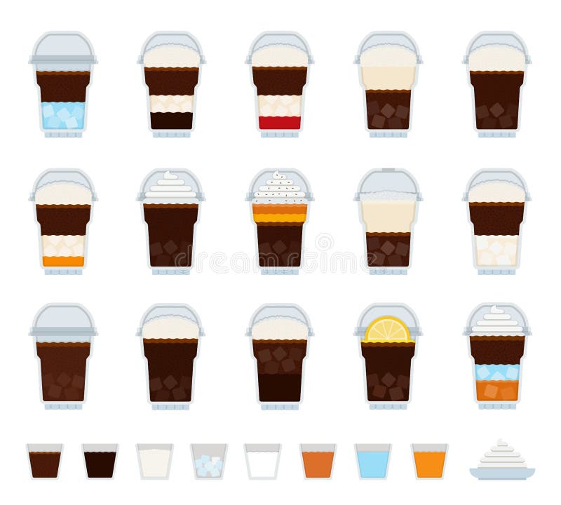 Set of Ice Coffee, Drink Icons Flat Vector Stock Illustration ...