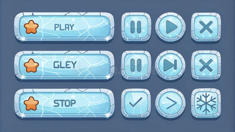 Set of Ice Cold Buttons and Icons for Mobile Games and Apps, Including ...