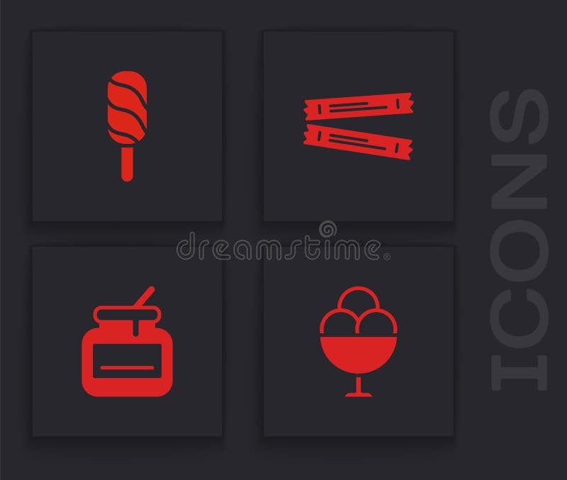 Set Ice Cream in Bowl, , Sugar Stick Packets and Jar of Honey Icon ...