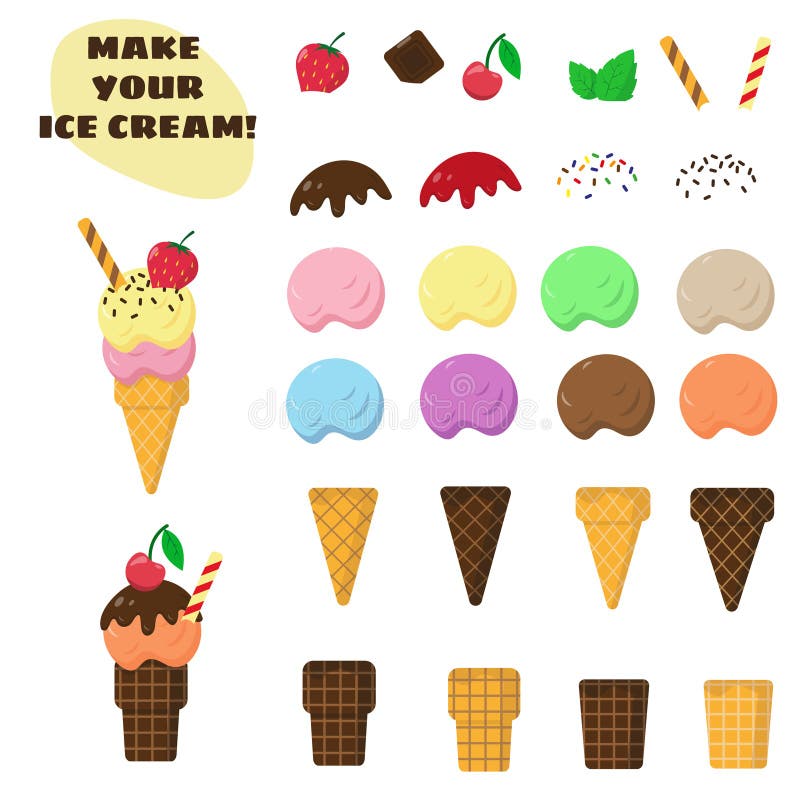 Set of Ice Cream Elements for Creating Own Disign. Stock Vector ...