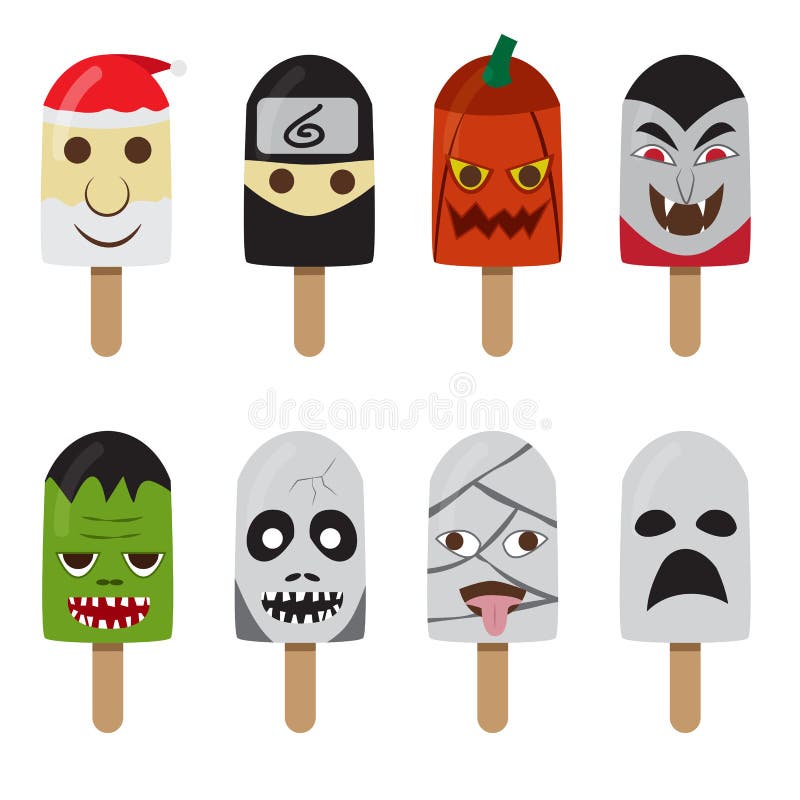 Set of Ice Cream with Fantasy Character Face Stock Vector ...