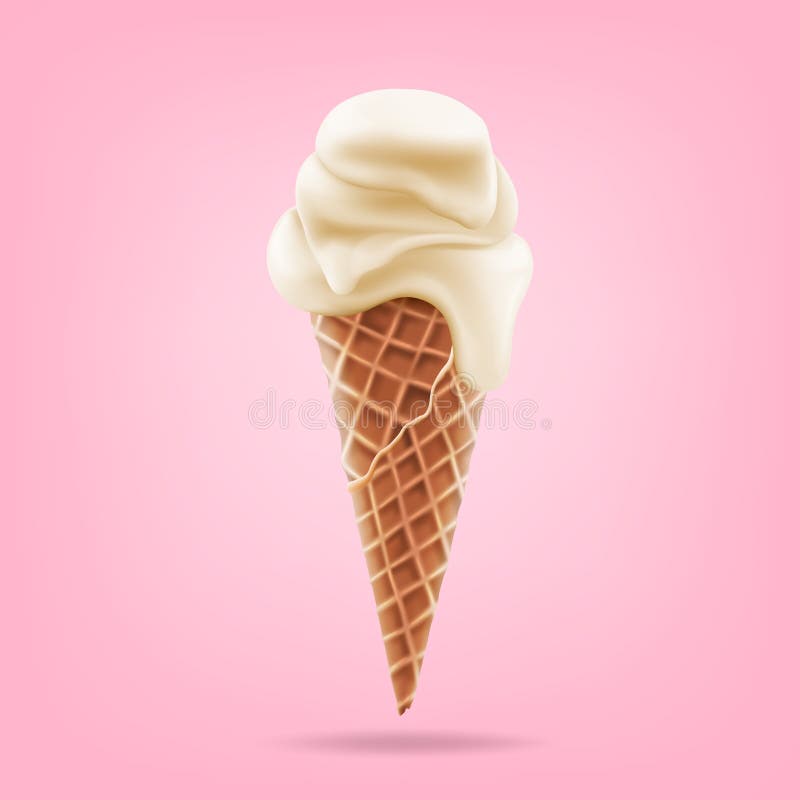 Ice Cream In Wafer Cone Icon 3d Vector Realistic Illustration Stock