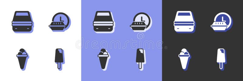 Set Ice Cream, Lunch Box, in Waffle and Round the Clock Delivery Icon ...