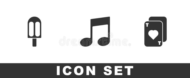 Set Ice Cream, Music Note, Tone and Playing Cards Icon. Vector Stock ...