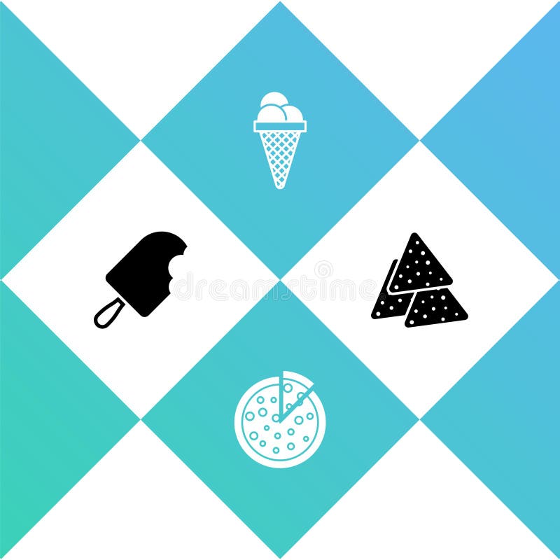 Set Ice Cream, Pizza, in Waffle Cone and Nachos Icon. Vector Stock ...
