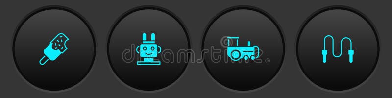 Set Ice Cream, Robot Toy, Toy Train and Jump Rope Icon. Vector Stock ...