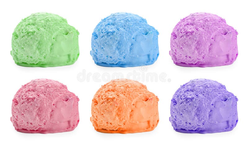 Set of Ice Cream Scoops of Colors and Flavors Isolated on White Stock ...