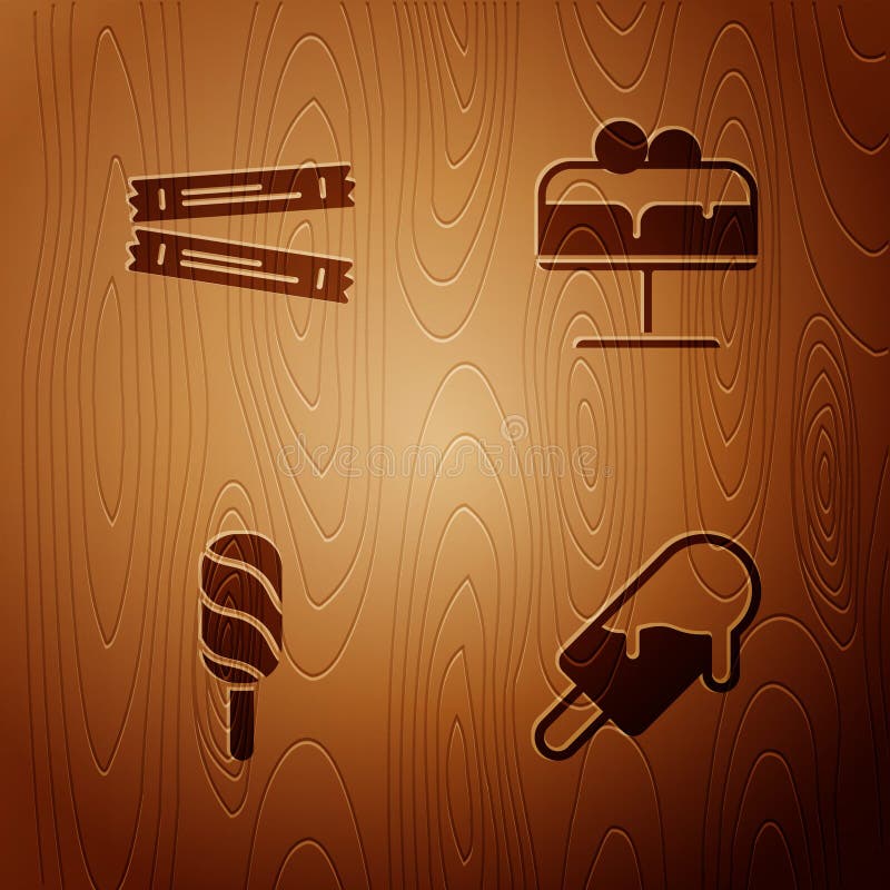 Set Ice Cream, Sugar Stick Packets, and Cake on Plate on Wooden ...