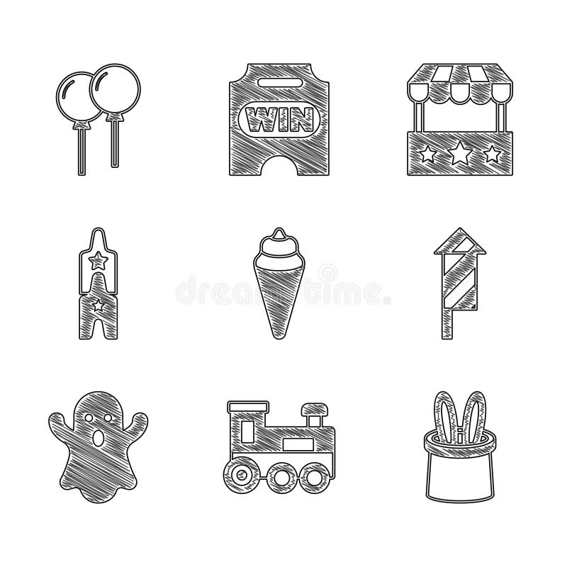 Set Ice Cream in Waffle Cone, Toy Train, Magician Hat and Rabbit Ears ...