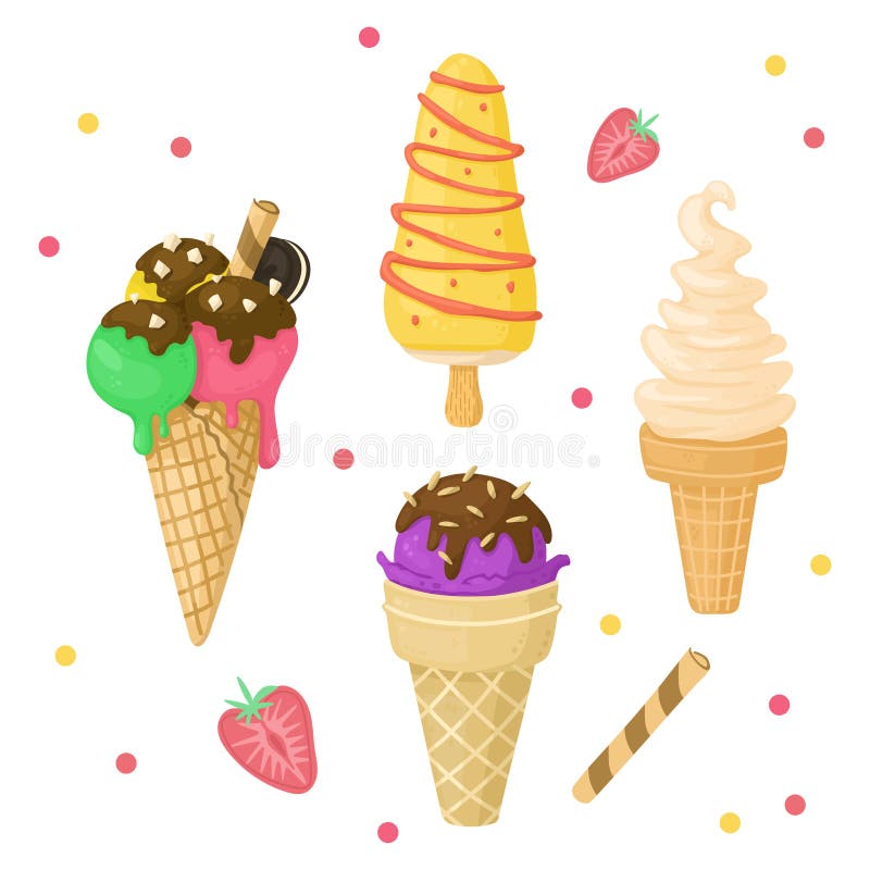 Set of Ice-creams and Soft Serve. Stock Vector - Illustration of cream ...
