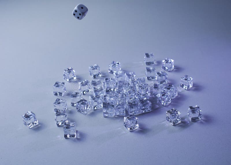 Set of Ice Cubes and Dice Falling on Them Stock Image - Image of ...