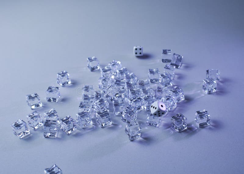 Set of Ice Cubes and Dice Falling on Them Stock Image - Image of drop ...
