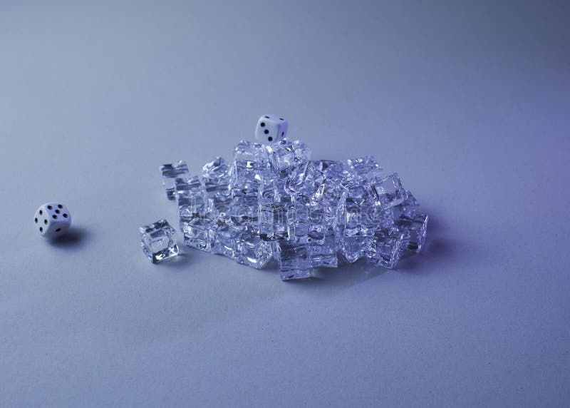 Set of Ice Cubes and Dice Falling on Them Stock Image - Image of drop ...