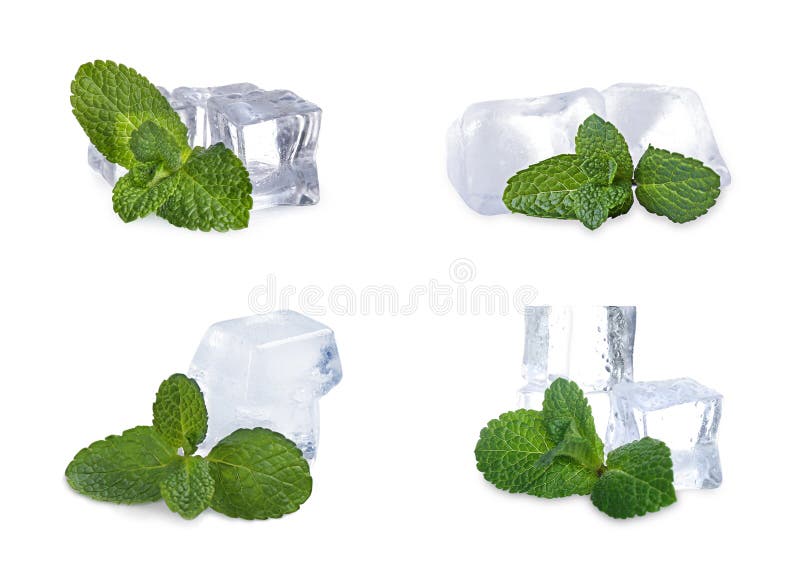 Set of Ice Cubes and Mint on Background Stock Image - Image of isolated ...