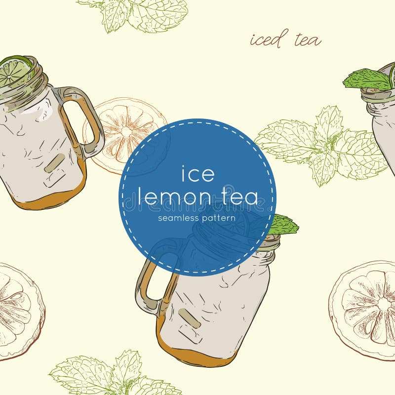 Set of Iced Lemon Mint Tea , Seamless Pattern Vector. Stock Vector ...