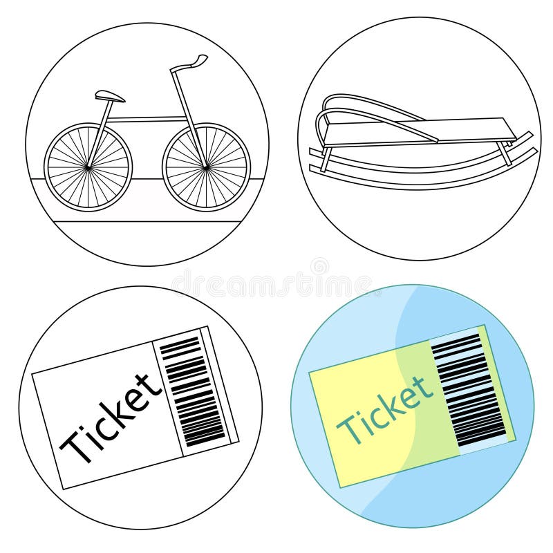 Set a Icon Bicycle Sports Sled Ticket Vector Illustration Stock Vector ...
