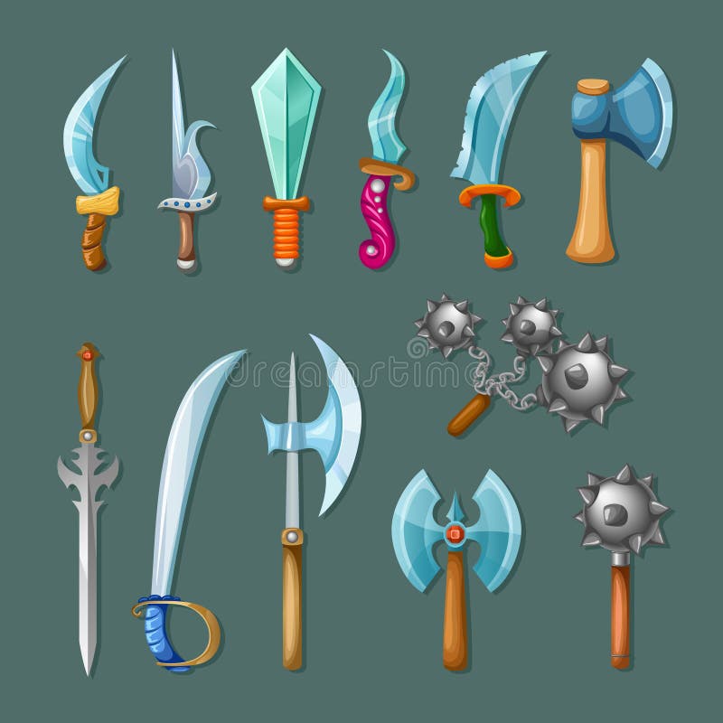 Set of cartoon weapons. stock vector. Illustration of armor - 70547423 Set of cartoon weapons. stock vector. Illustration of armor - 70547423