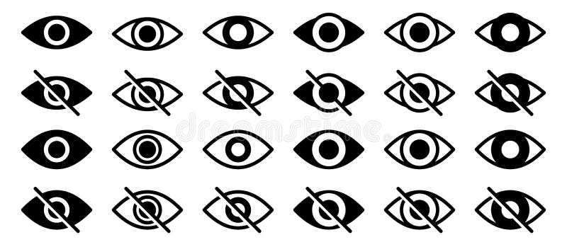 Set Icon Eyes Visible and Not Visible 3 a Stock Vector - Illustration ...