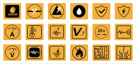 Conductivity, Overvoltage, Protection, Electric Vector Icons Set Stock ...