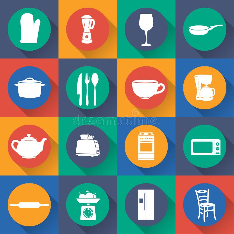 Set Icon of Kitchen in Flat Design. Vector Stock Vector - Illustration ...