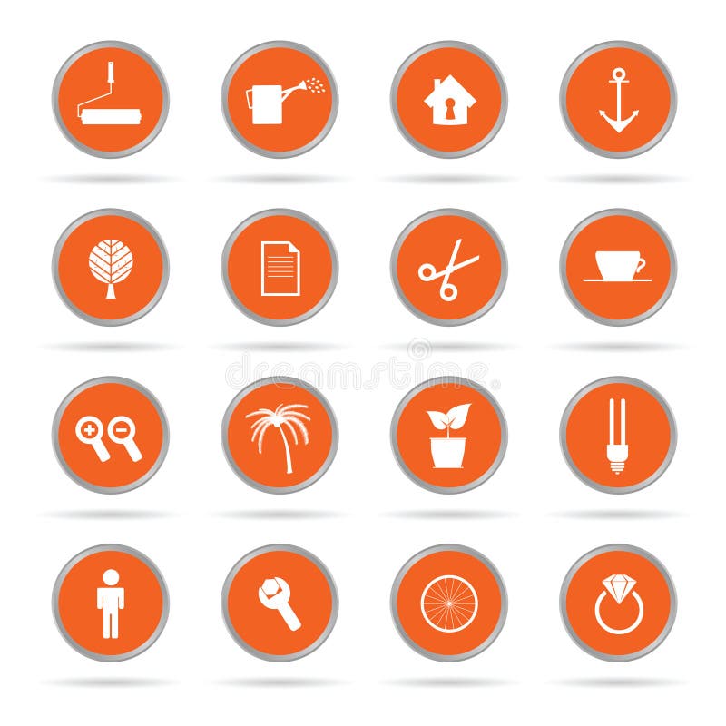 Set of Icon in Orange Circle Vector Illustration Stock Vector ...