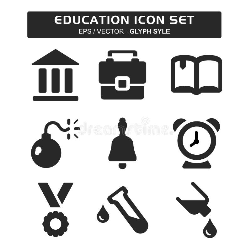 Set Icon Vector of Education - Glyph Style Stock Vector - Illustration ...