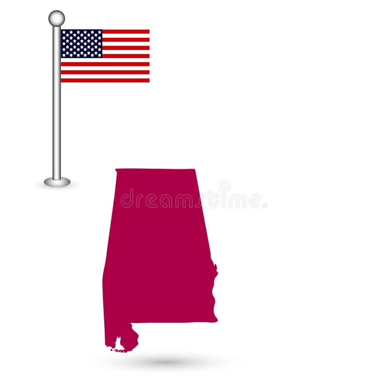Set of Icons of American Map and Flag Alabama. Stock Illustration ...